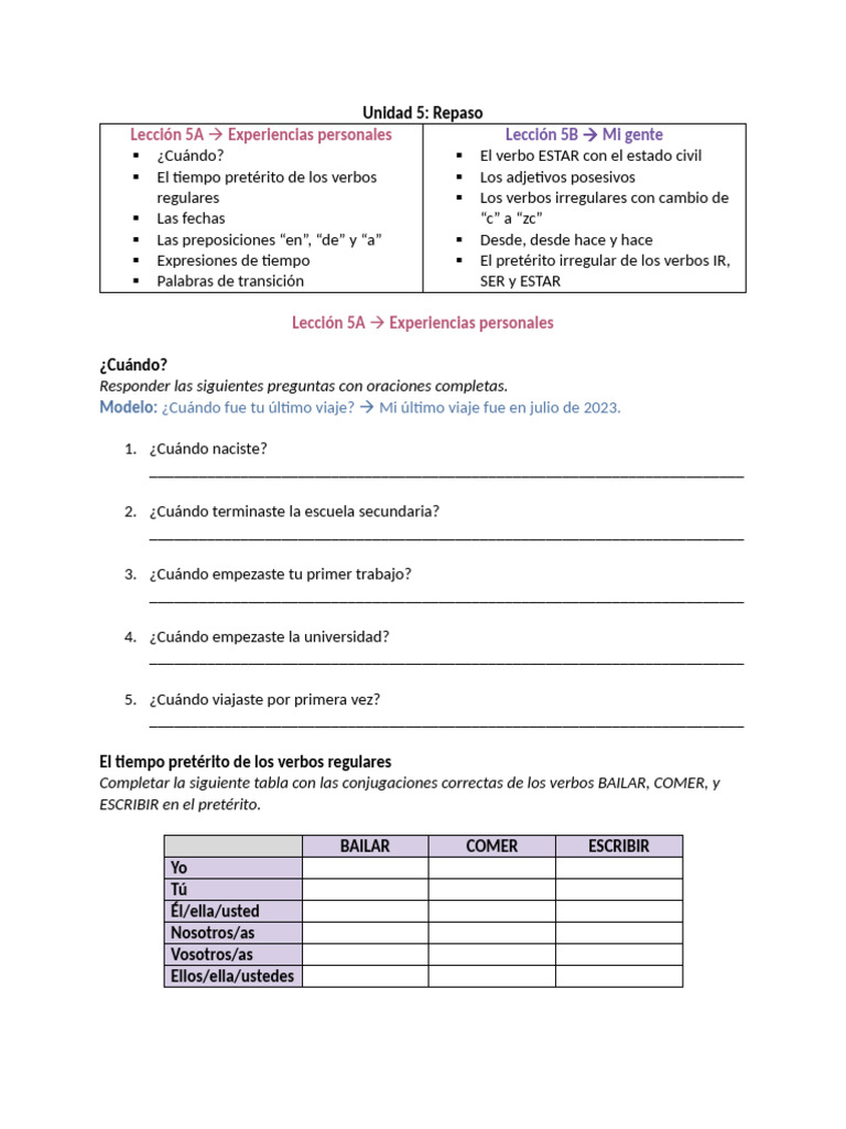 Repaso de Verbos y Estructuras en Español | PDF | Verbo | Lingüística