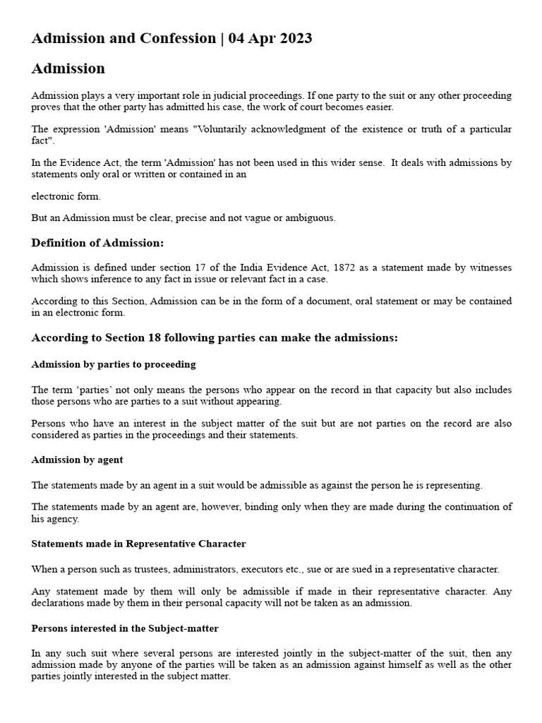 Admission & Confession | PDF | Confession (Law) | Evidence (Law)