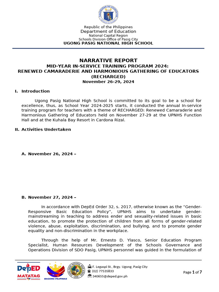 Narrative Report - Inset 2024 | PDF | Metro Manila | Justice