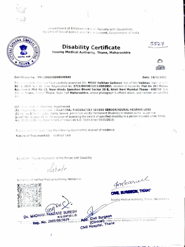 80DD 2024-25 Mithil Gaikwad Disability Certificate 14112022 | PDF
