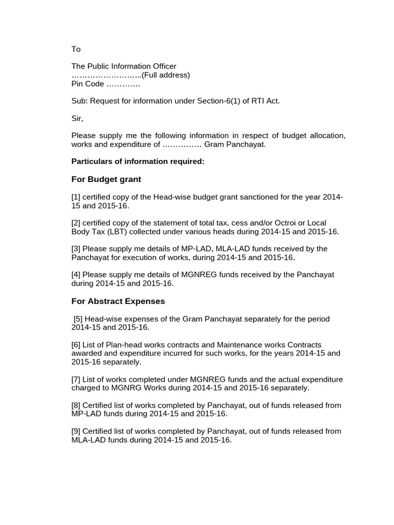Sample Rti - GP Works-Expenditure | PDF | Expense | Public Finance