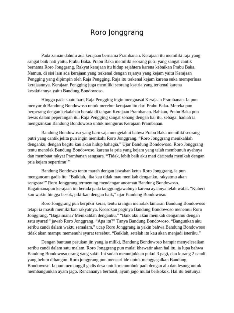Story Telling - Roro Jonggrang | PDF