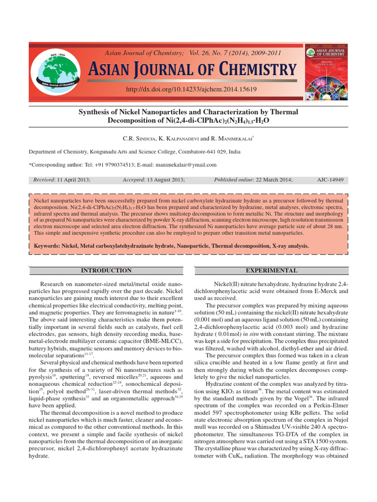 Asian Journal of Chemistry | PDF | Nanoparticle | Nickel