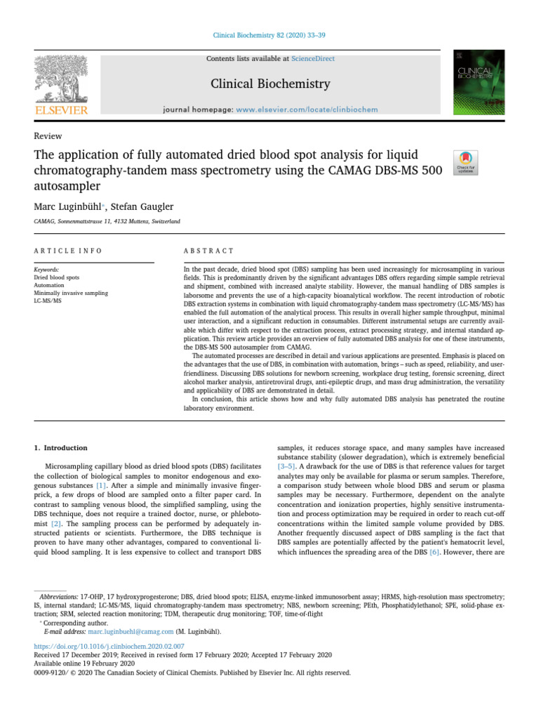 19- The Application of Fully Automated Dried Blood Spot Analysis for Liquid Chromatography ...