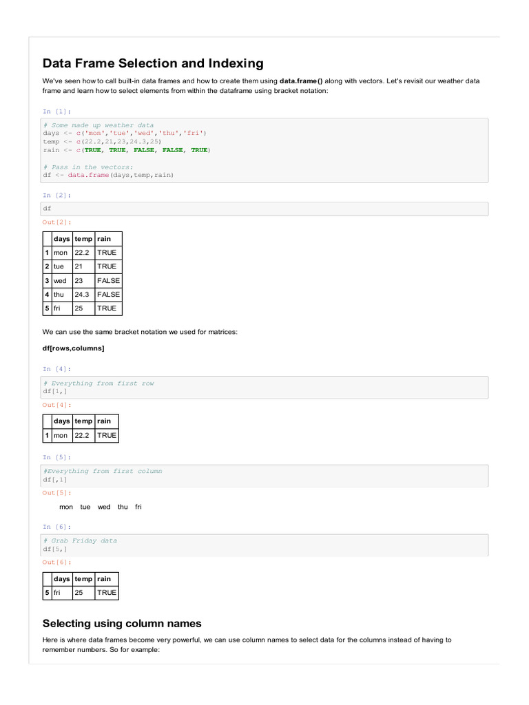 Data Frame Selection and Indexing Guide | PDF | Function (Mathematics ...