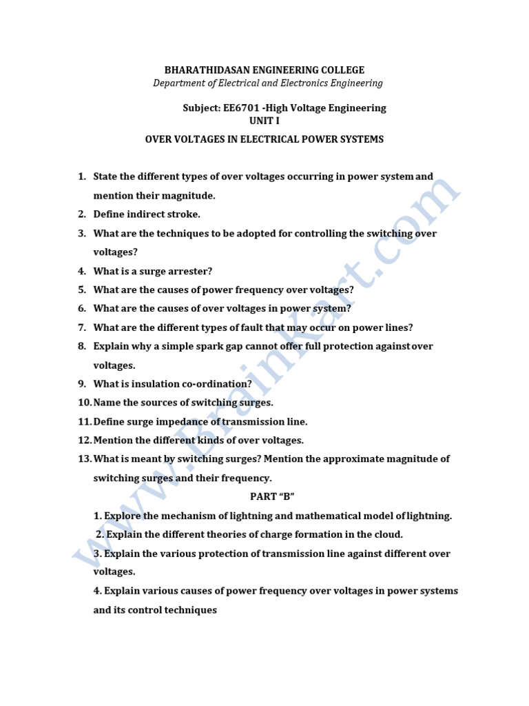 High Voltage Engineering Exam Questions | PDF | Electrical Breakdown ...