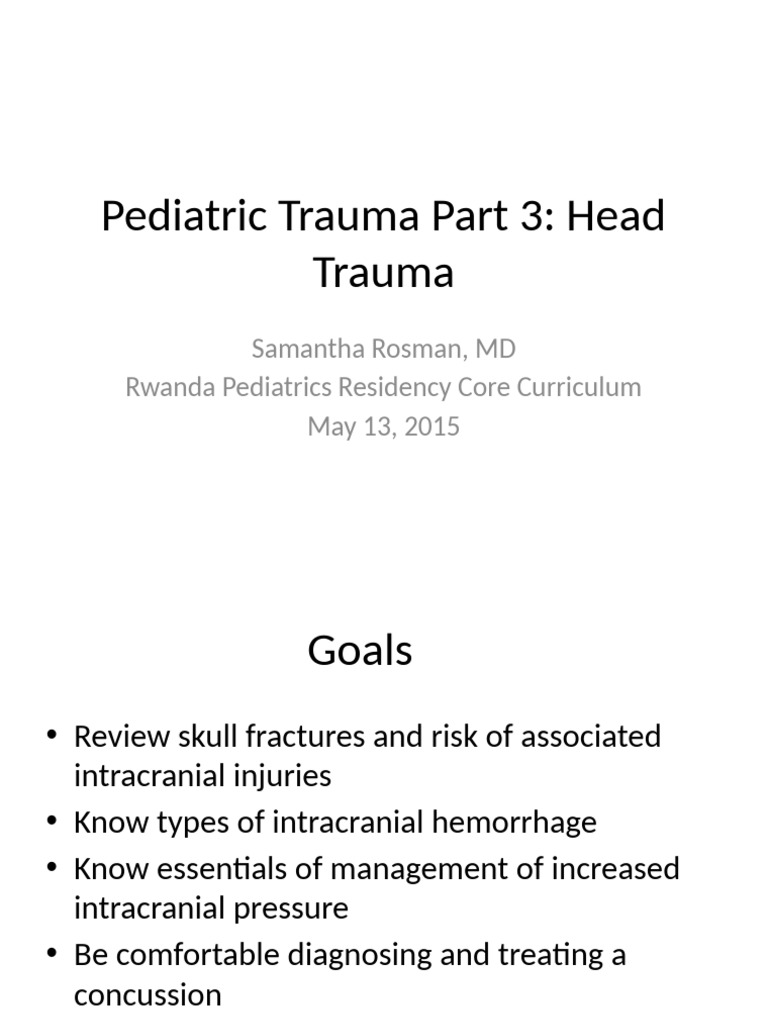 Pediatric Trauma Part 3 Rwanda Head Trauma | PDF | Traumatic Brain Injury | Causes Of Death