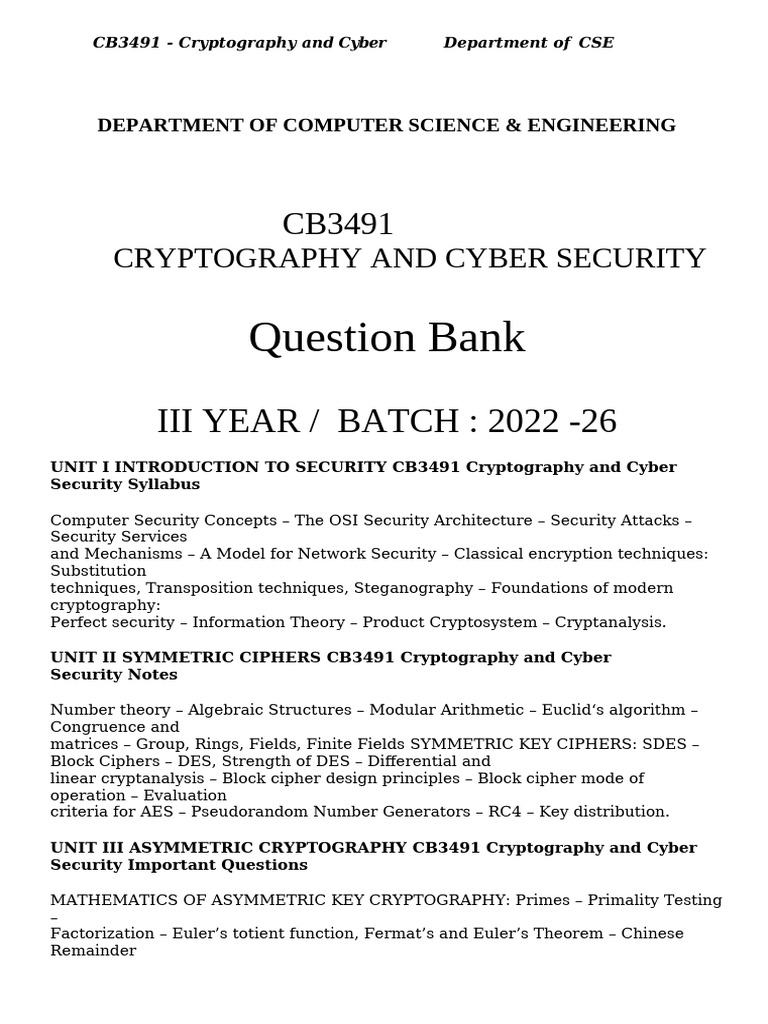 CCS Question bank | PDF | Cryptography | Key (Cryptography)