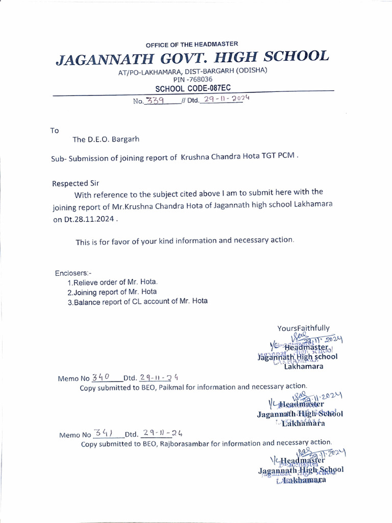 Hota Sir Joining Jghs LAKHAMARA | PDF | Forms Of Vishnu