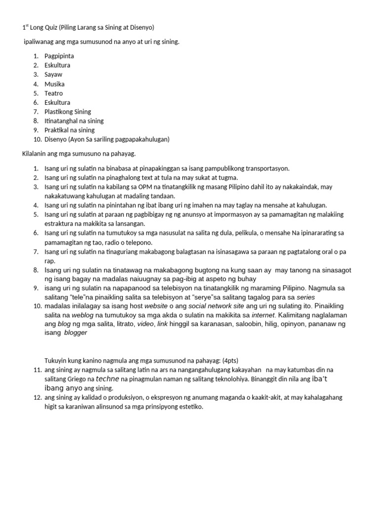 1st Long Quiz | PDF