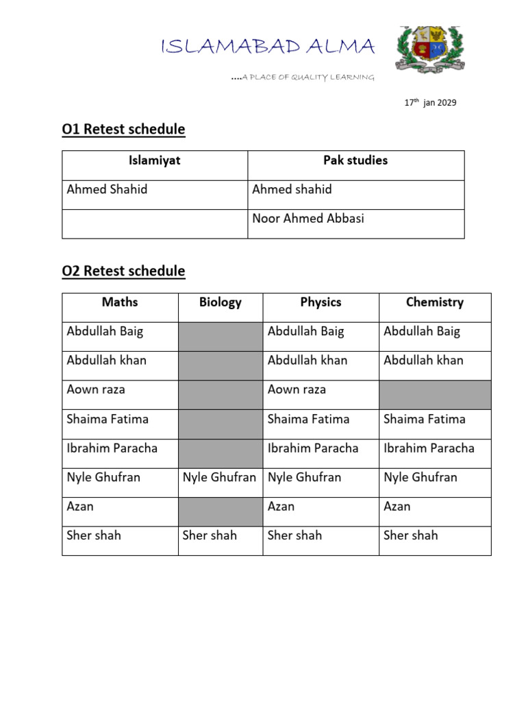 2025 Retest Schedule Overview | PDF