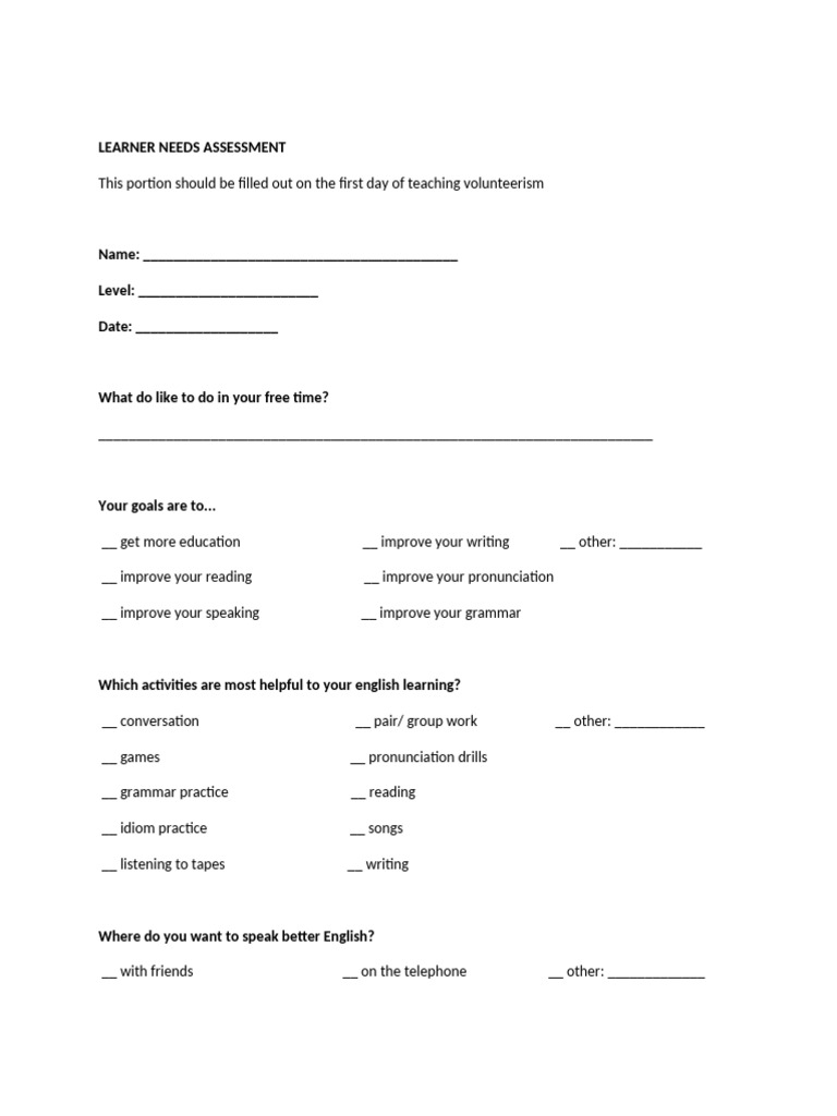 My New LEARNER NEEDS ASSESSMENT NSTP Marian | PDF