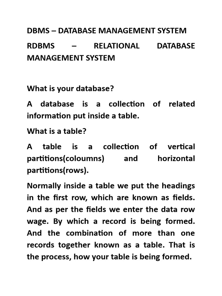 DBMS NOTES | PDF | Databases | Relational Database