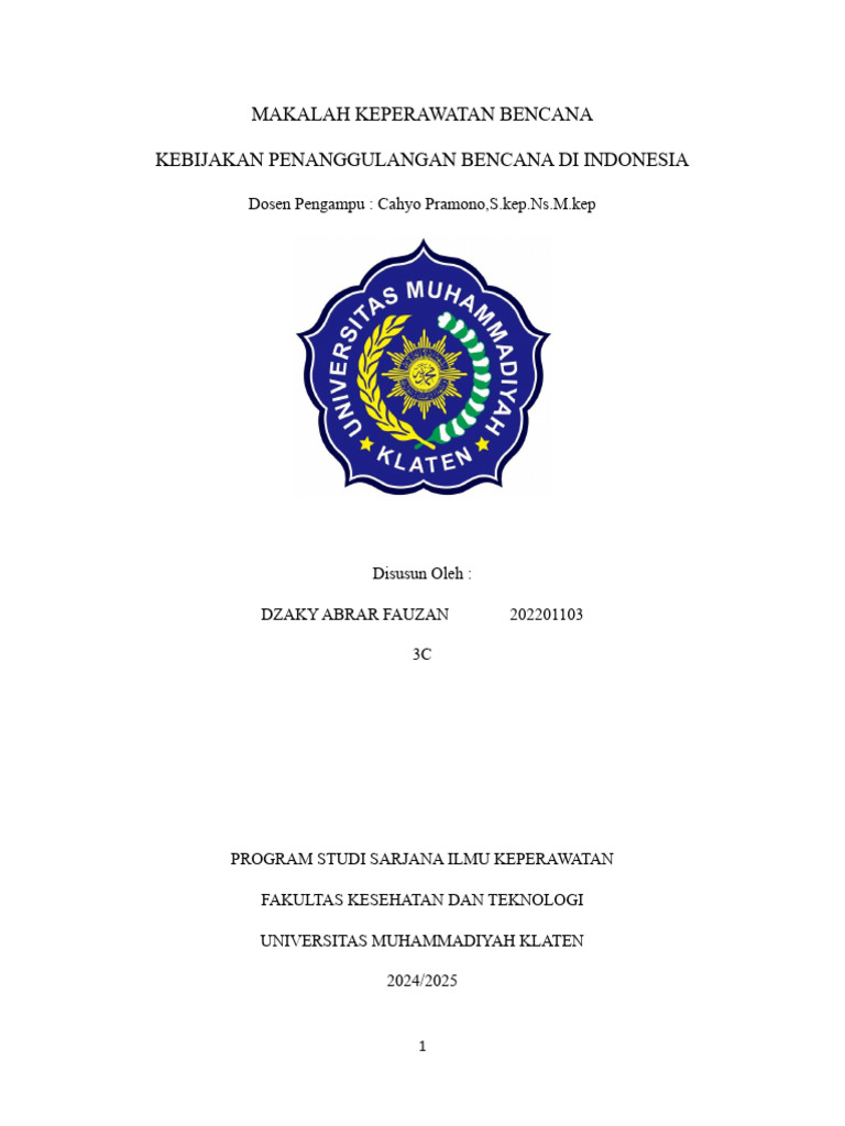 Dzaky Abrar Fauzan - 202201103 - Tugas Makalah Kep Bencana | PDF