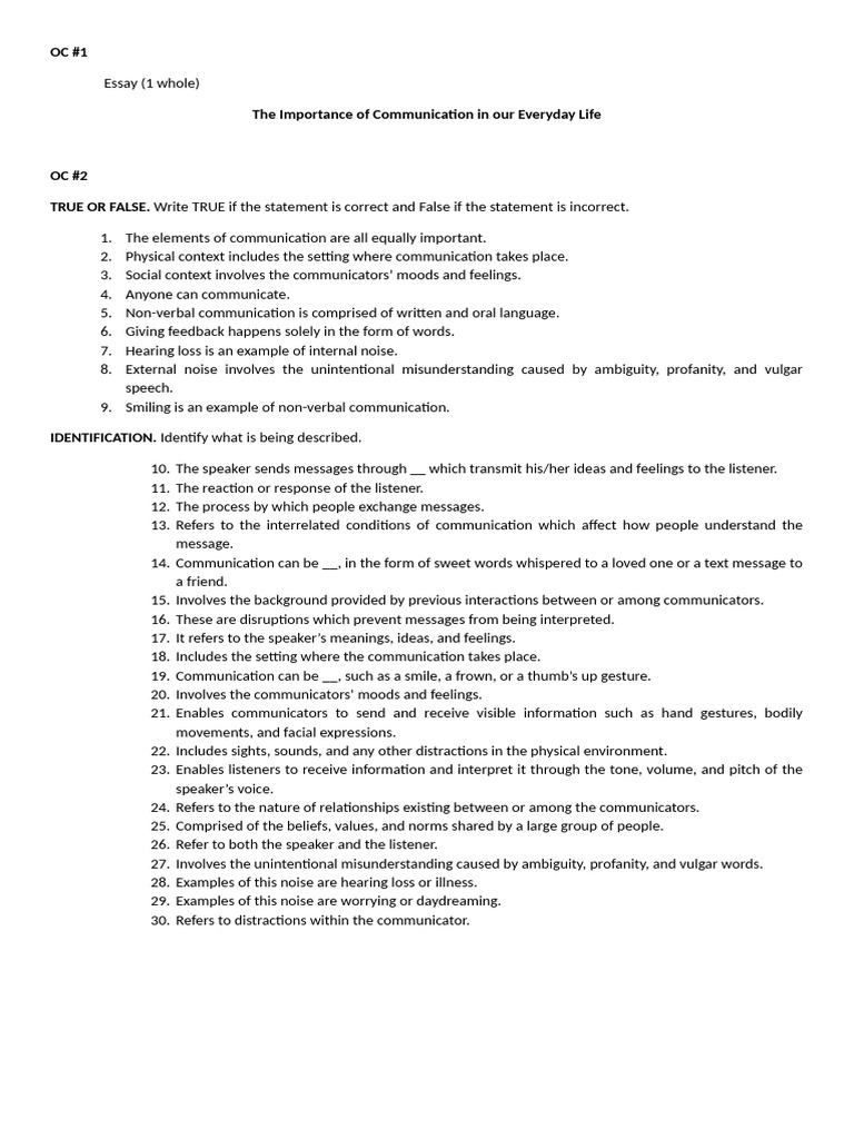 Oral Com Quizzes | PDF | Communication | Nonverbal Communication