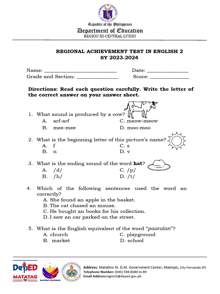 Regional Achievement Test English 2 | PDF