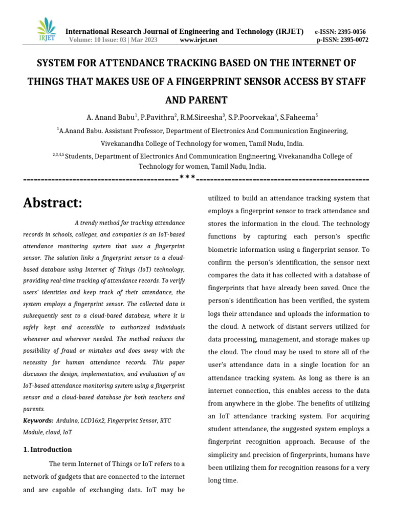 System For Attendance Tracking Based On The Internet of Things 31.03. ...