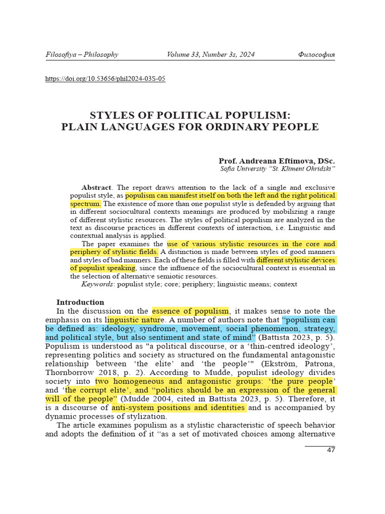 Political Populism: Linguistic Styles Explained | PDF | Populism ...