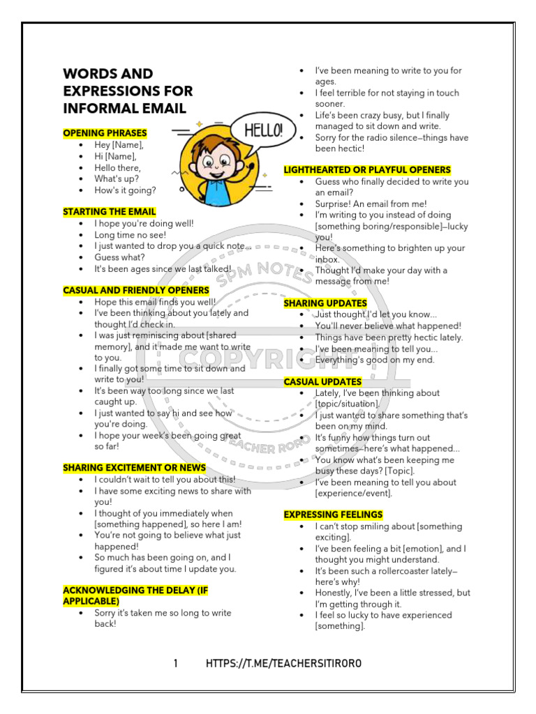 SPM Writing - Words and Expressions For Informal Email | PDF | Feeling ...