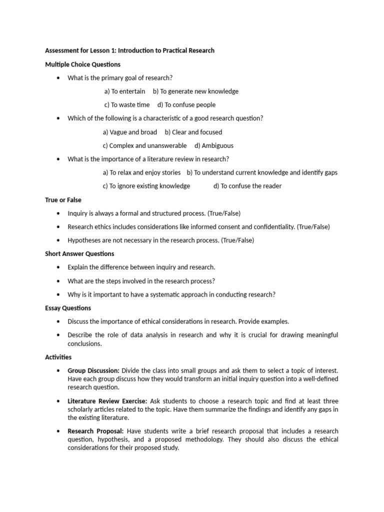 Assessment For Lesson 1 | PDF