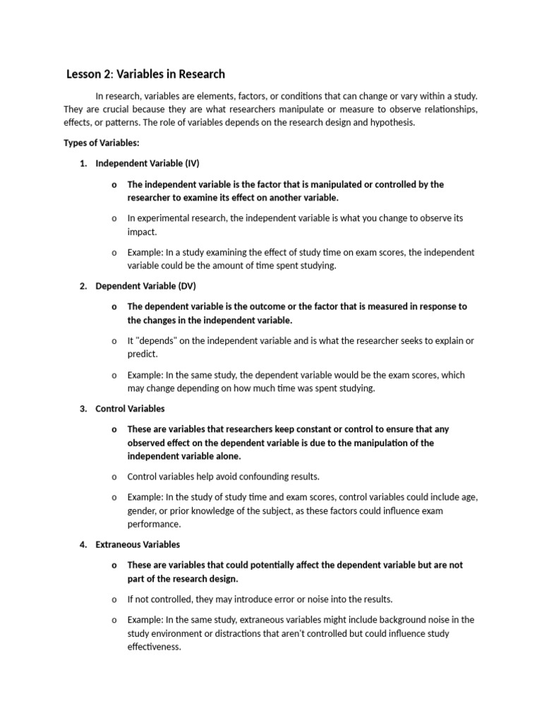 Lesson 2 RESEARCH VARIABLES | PDF | Dependent And Independent Variables | Confounding