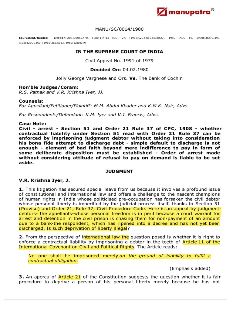 Jolly George Varghese and Ors. vs. The Bank of Cochin (04.02.1980 - SC ...