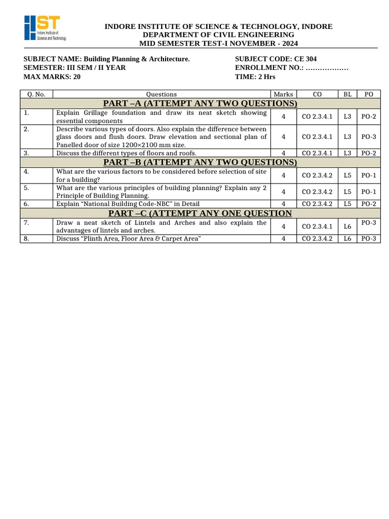 BPA (CE-304) Question Paper MST I | PDF