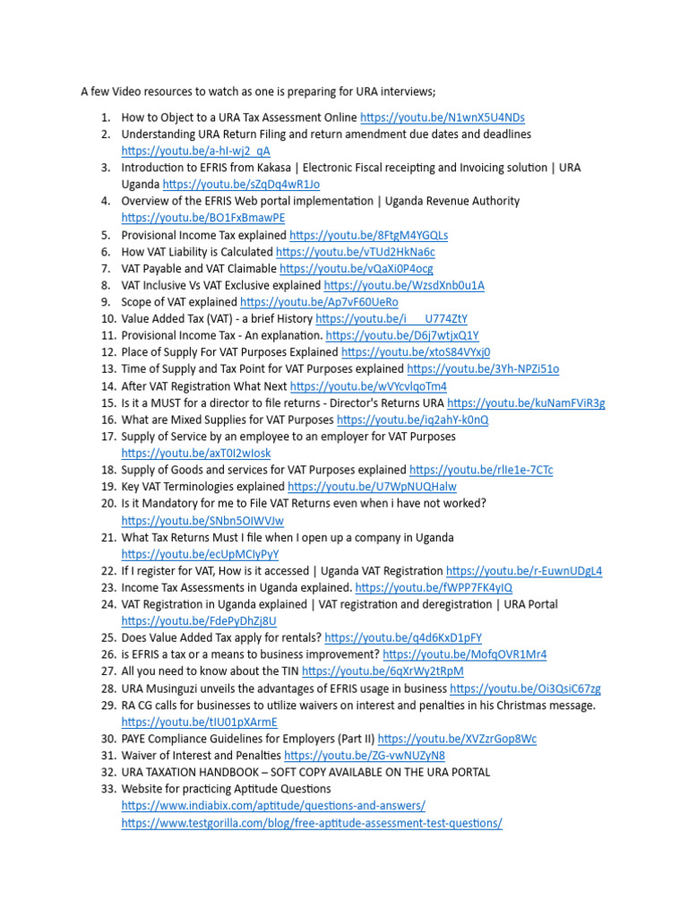 URA Interview Prep Resources | PDF | Value Added Tax | Taxes