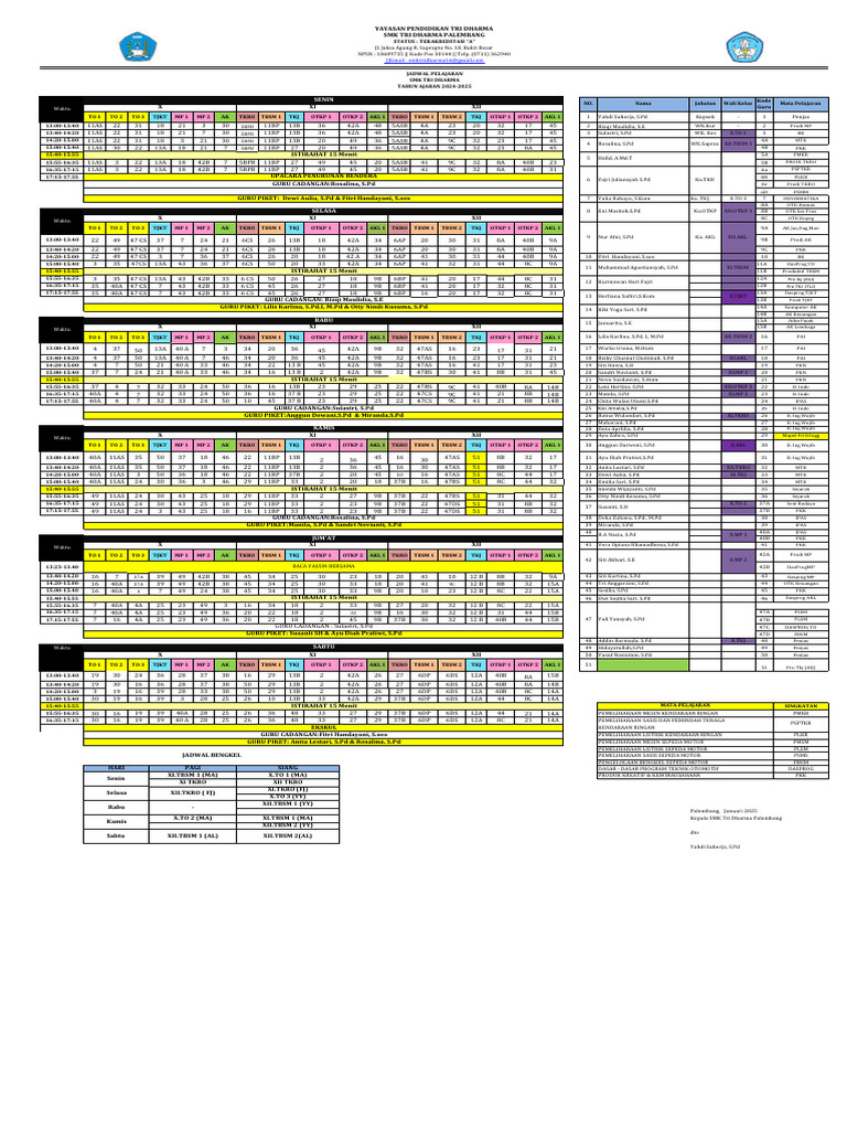 Jadwal Smk Tri Darma 24-25 SEMESTER GENAP-1 | PDF