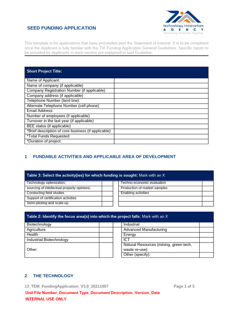 13_TEM_SEED Funding Application form | PDF | Business | Economies