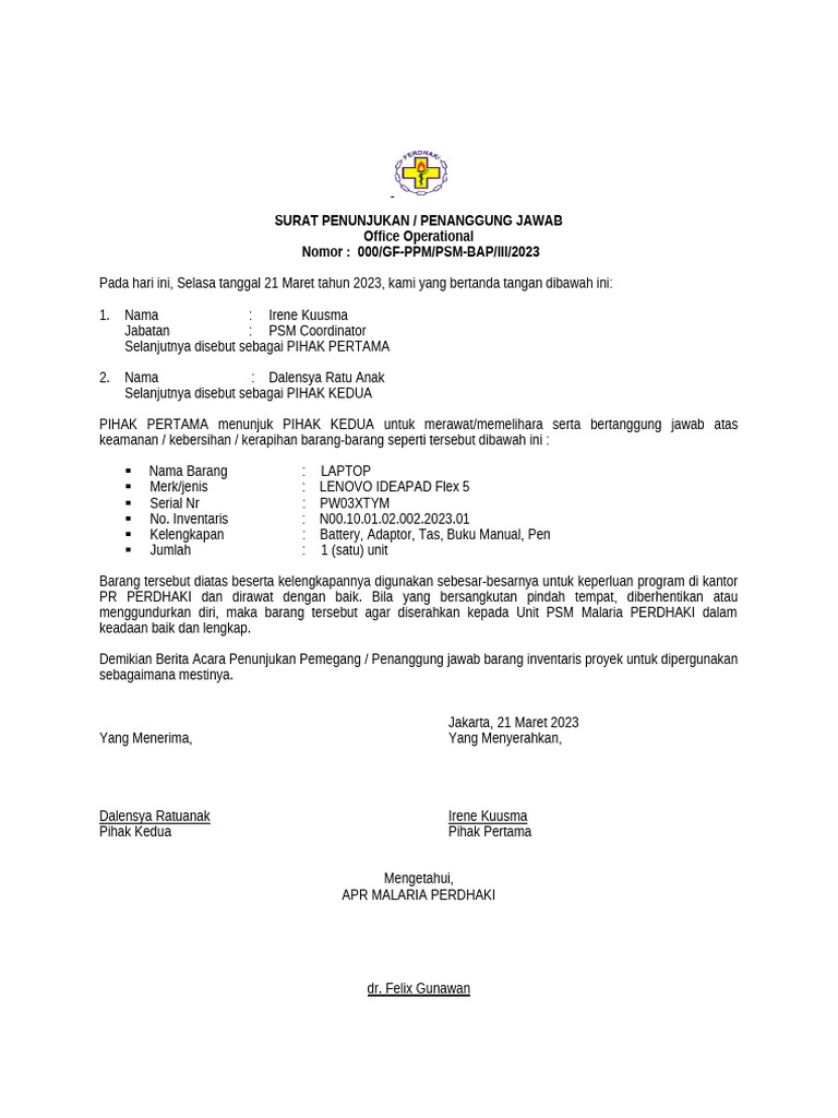 Contoh Surat Penunjukan | PDF