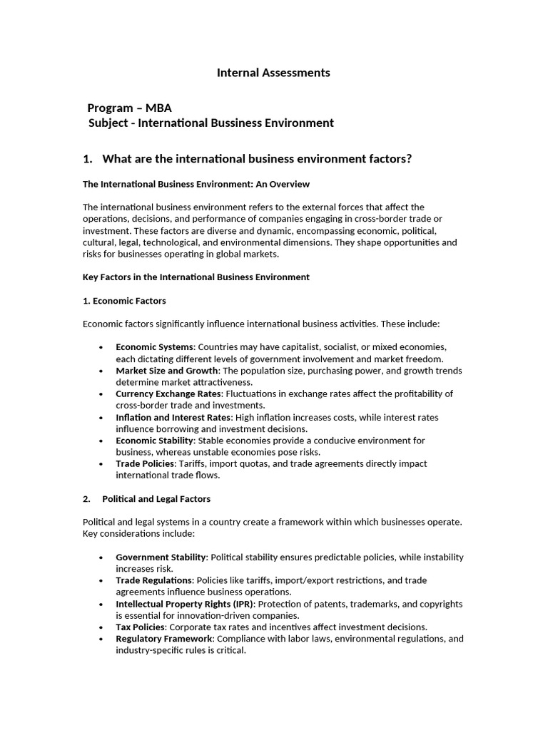 International Business Environment-Assignment 2 | PDF | Foreign Exchange Market | Economies