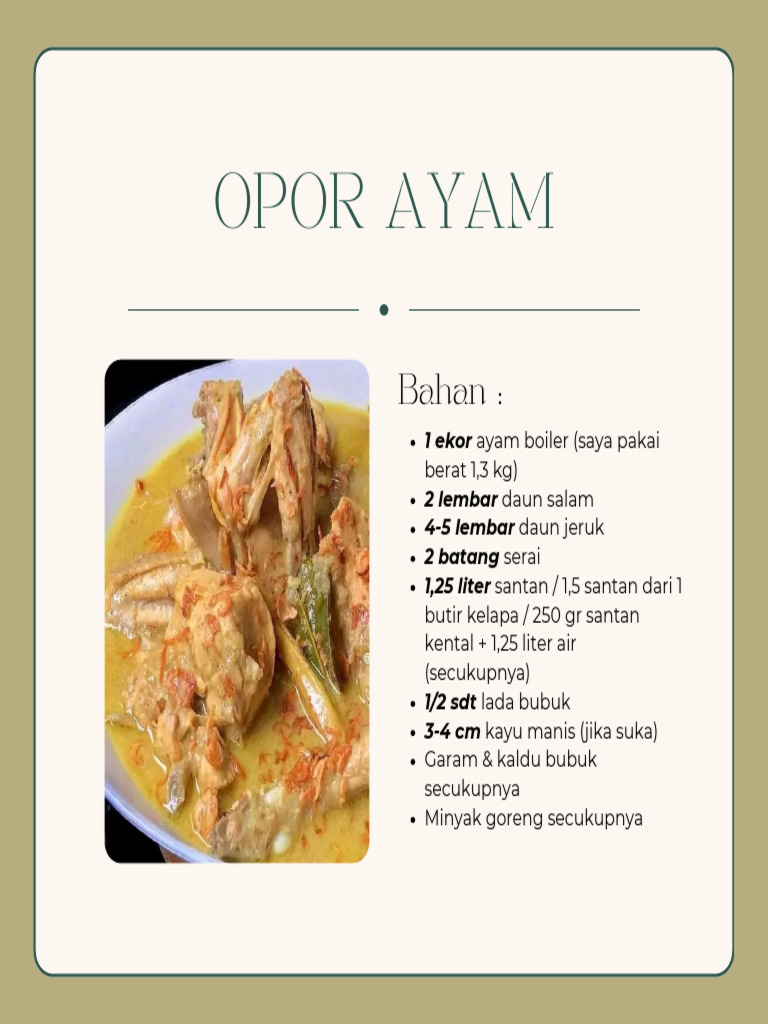 Resep Opor Ayam Santan Sederhana | PDF