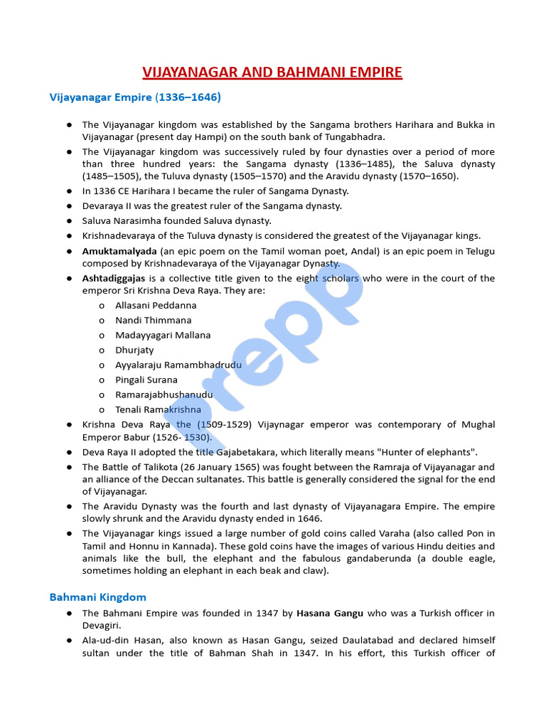 Vijayanagar and Bahmani Empire | PDF