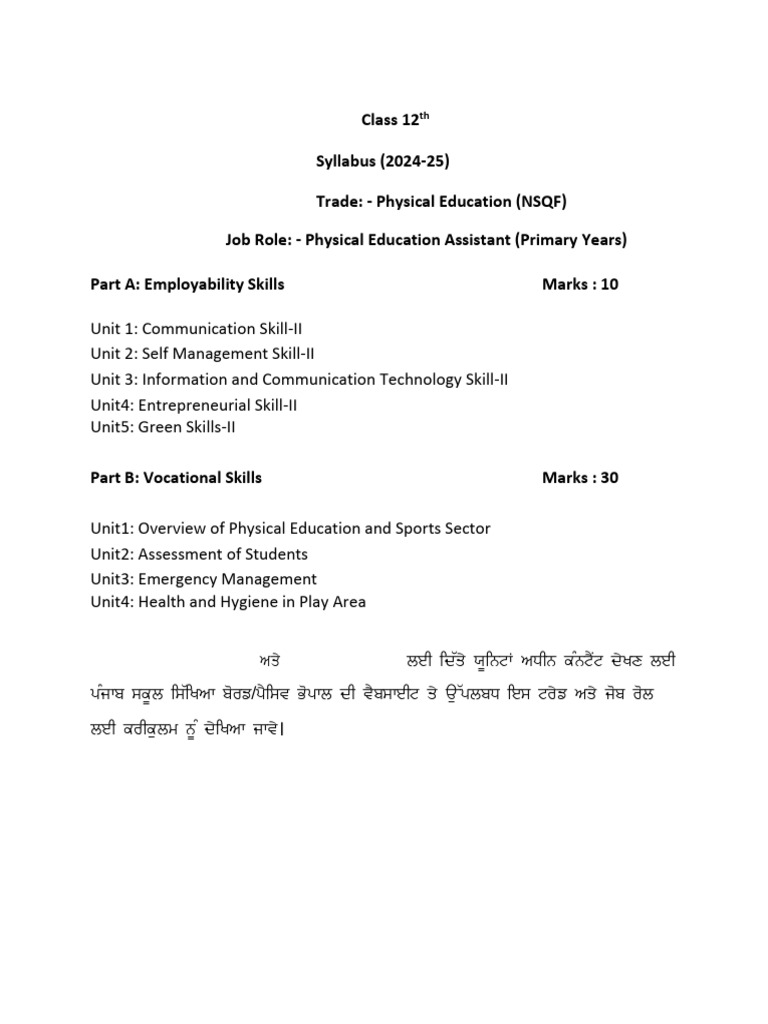 12th Physical Education Syllabus 2024-25 | PDF