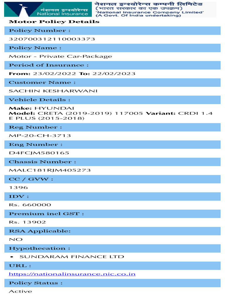 National Insurance Policy Detail | PDF