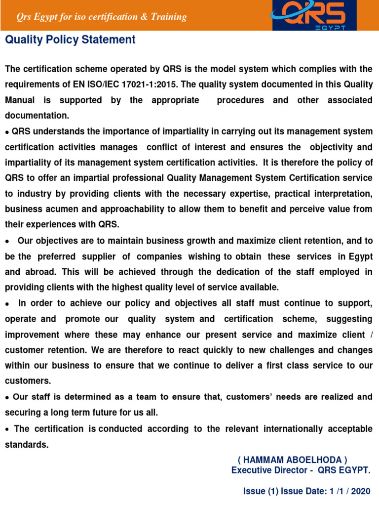 Quality Policy Statement | PDF