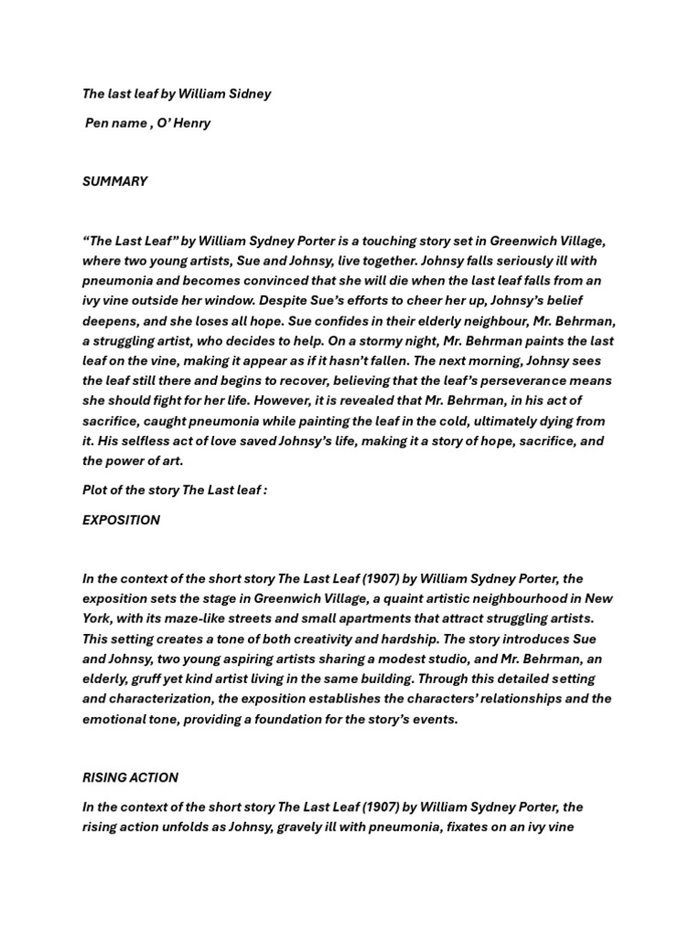 The Last Leaf A Short Story | PDF