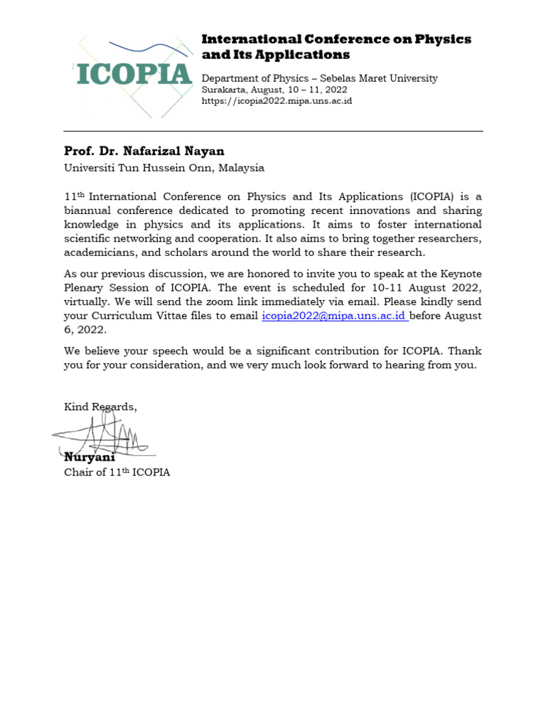 Confirmation Letter - Prof Nafarizal Nayan | PDF