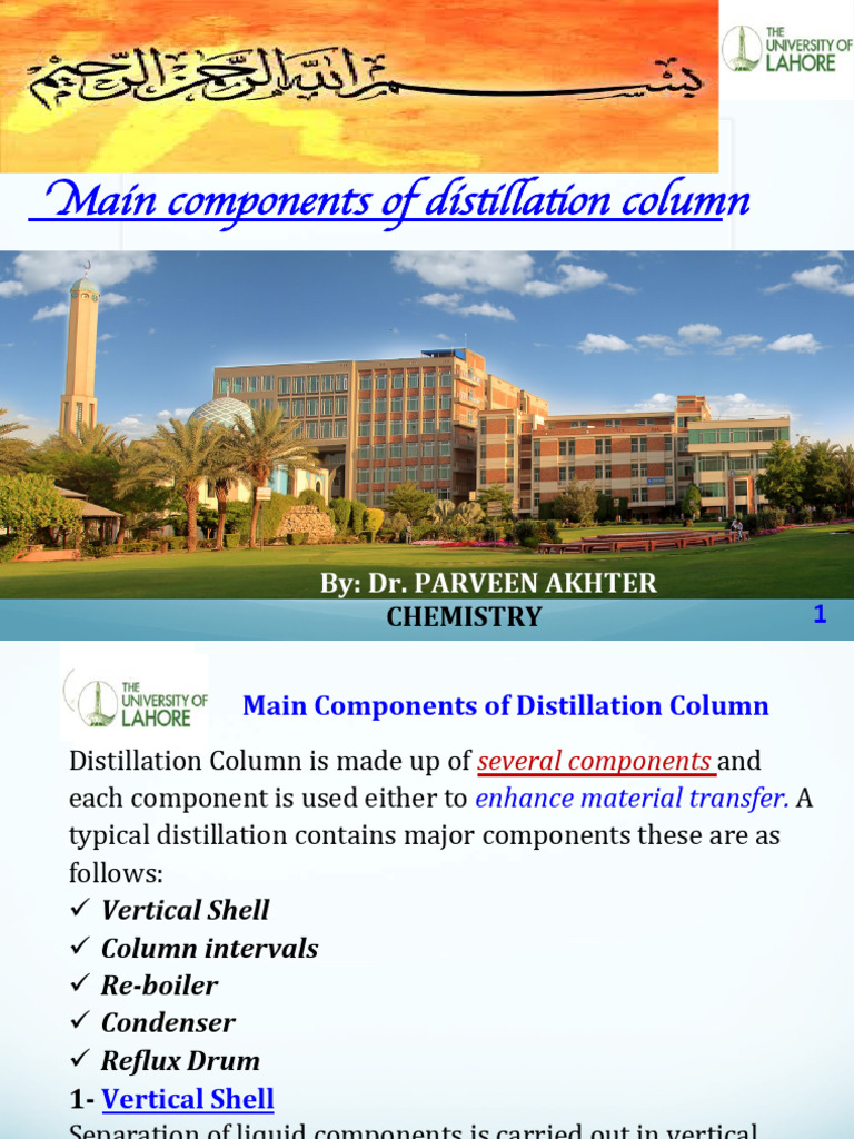 Main Components of Distillation Column | PDF | Distillation | Gas ...
