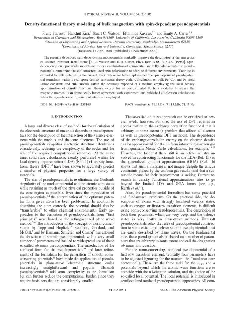 Frank Starrost Et Al - Density-Functional Theory Modeling of Bulk Magnetism With Spin-Dependent ...