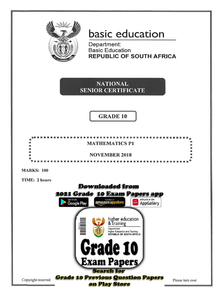 Mathematics P1 Grade 10 Nov 2018 Eng | PDF