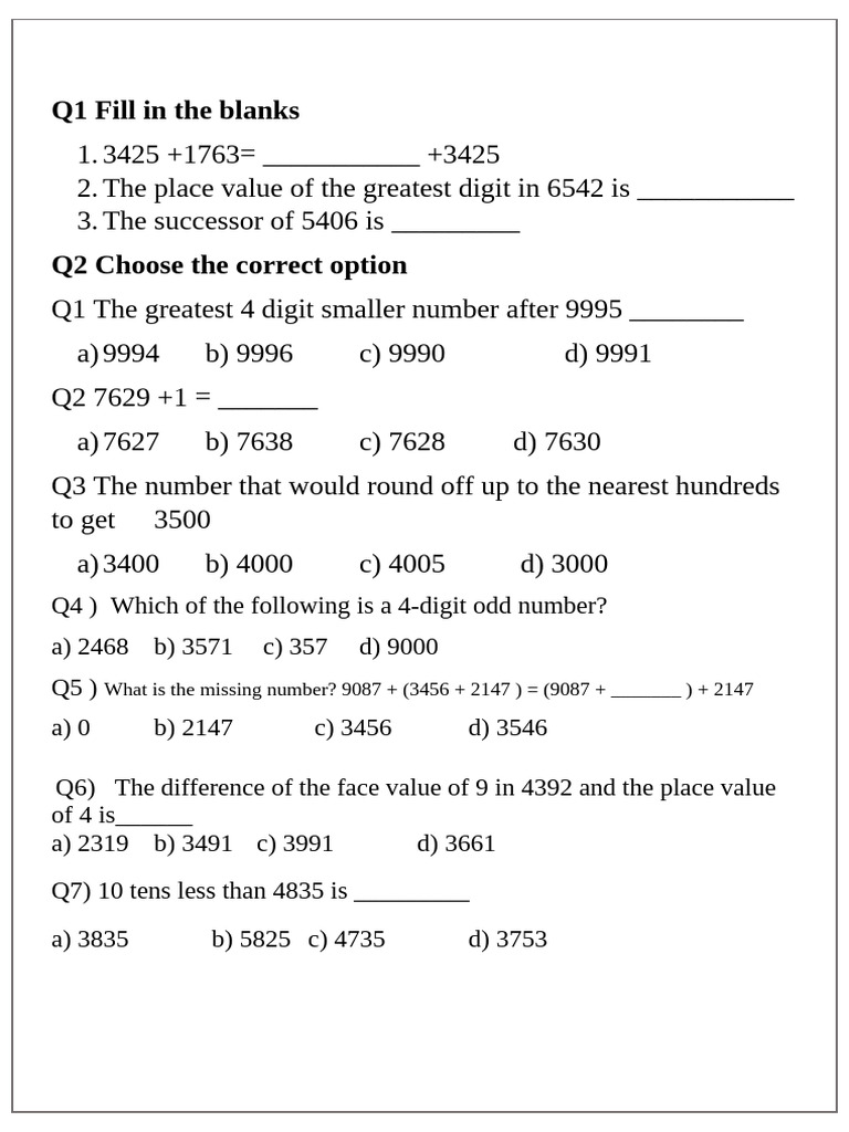 Revision of 4 Digit Numbers | PDF