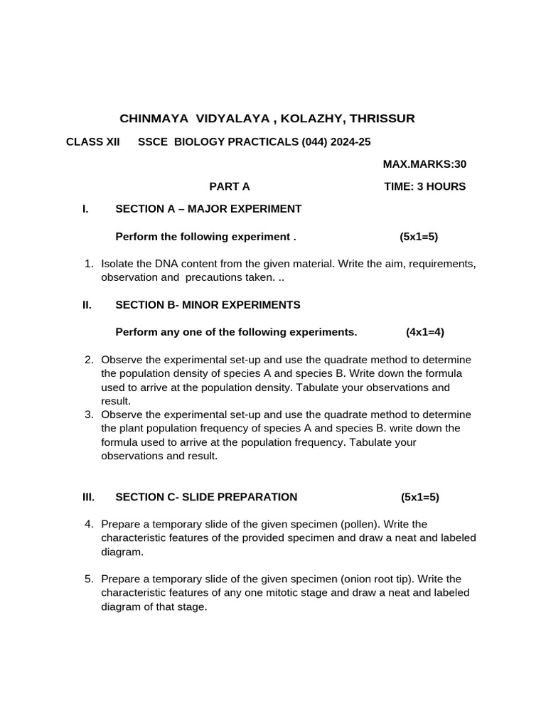 Practical Question Paper 2023-24 | PDF | Plants | Biology