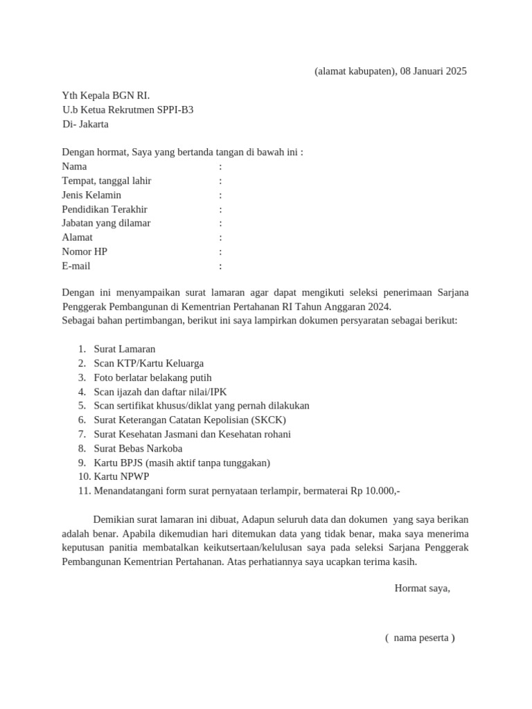 Format Surat Lamaran - Sppi | PDF