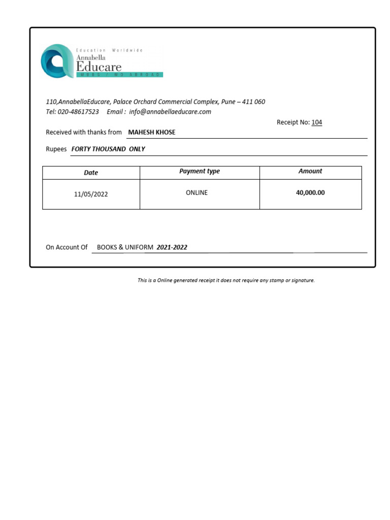 Books Fee Receipt | PDF