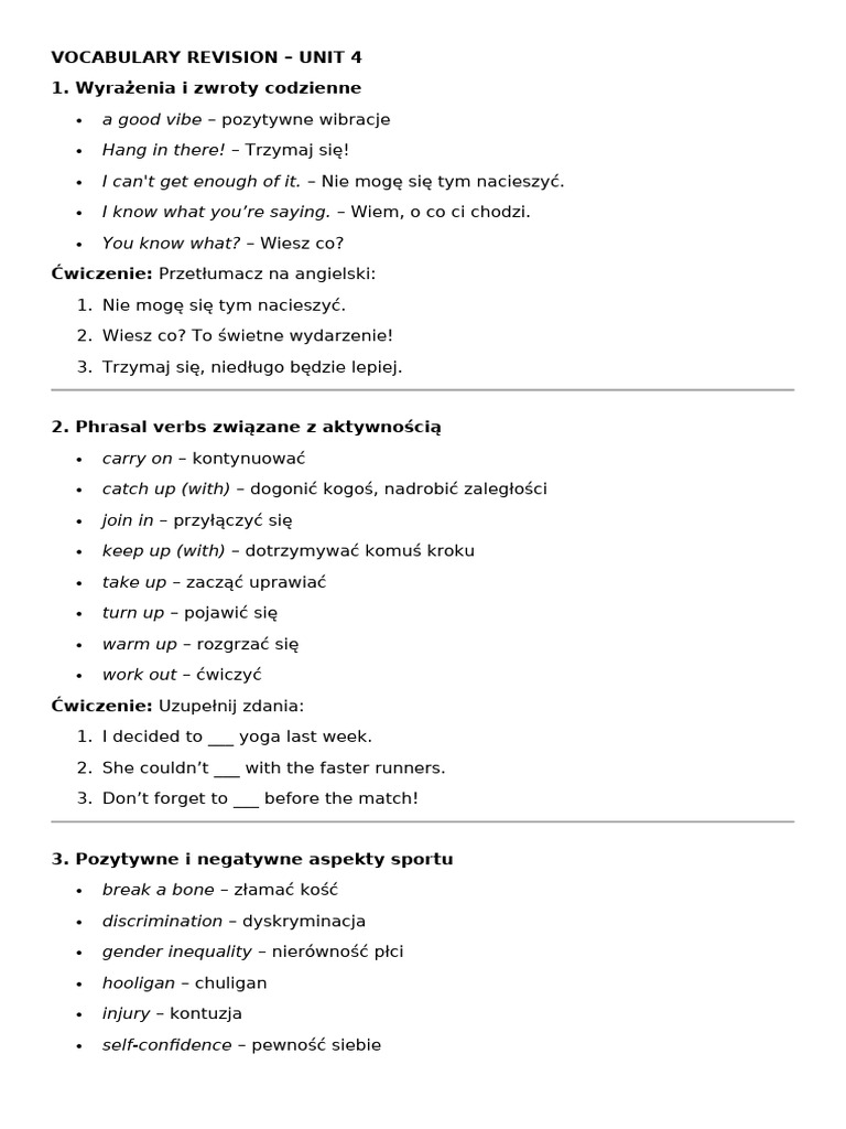 Unit 4 Vocabulary Revision | PDF
