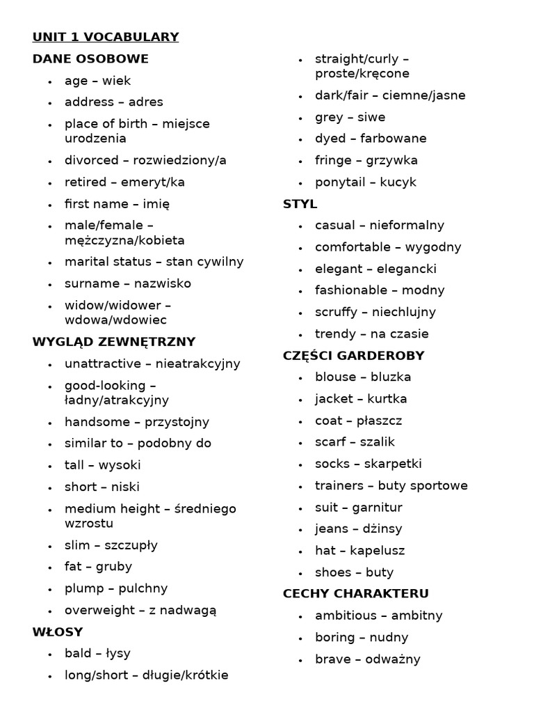 Unit 1 Vocabulary and Grammar | PDF