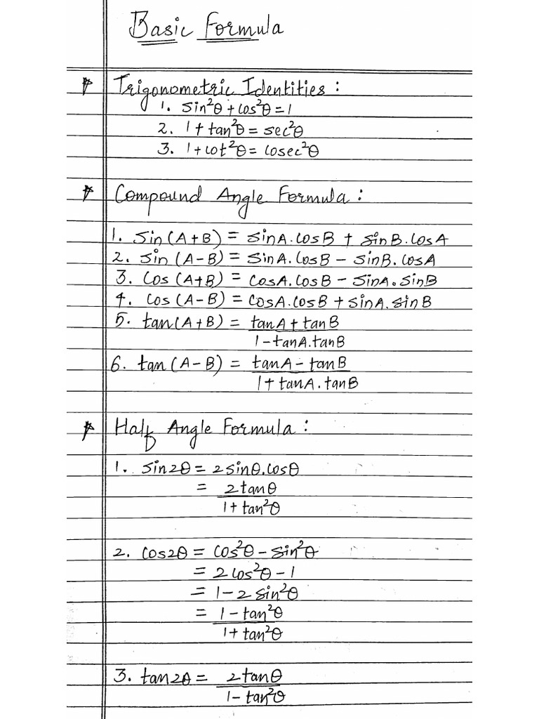Trigonometric Basic Formulas | PDF