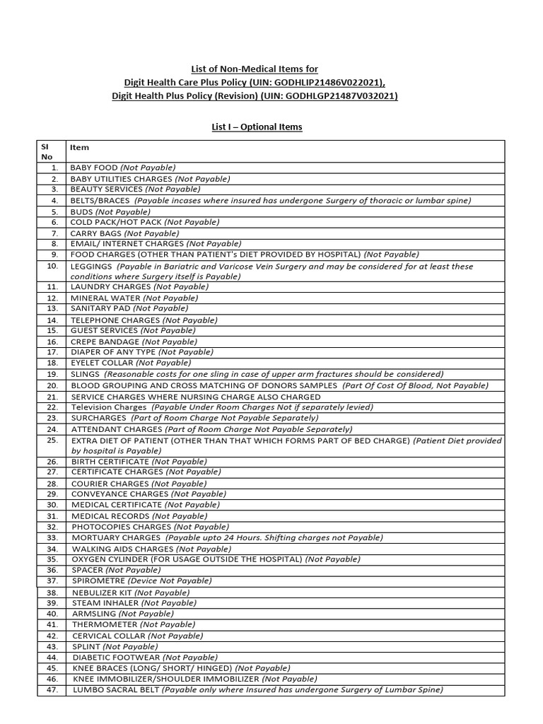 List of Non-Medical Items | PDF | Hospital | Clinical Medicine